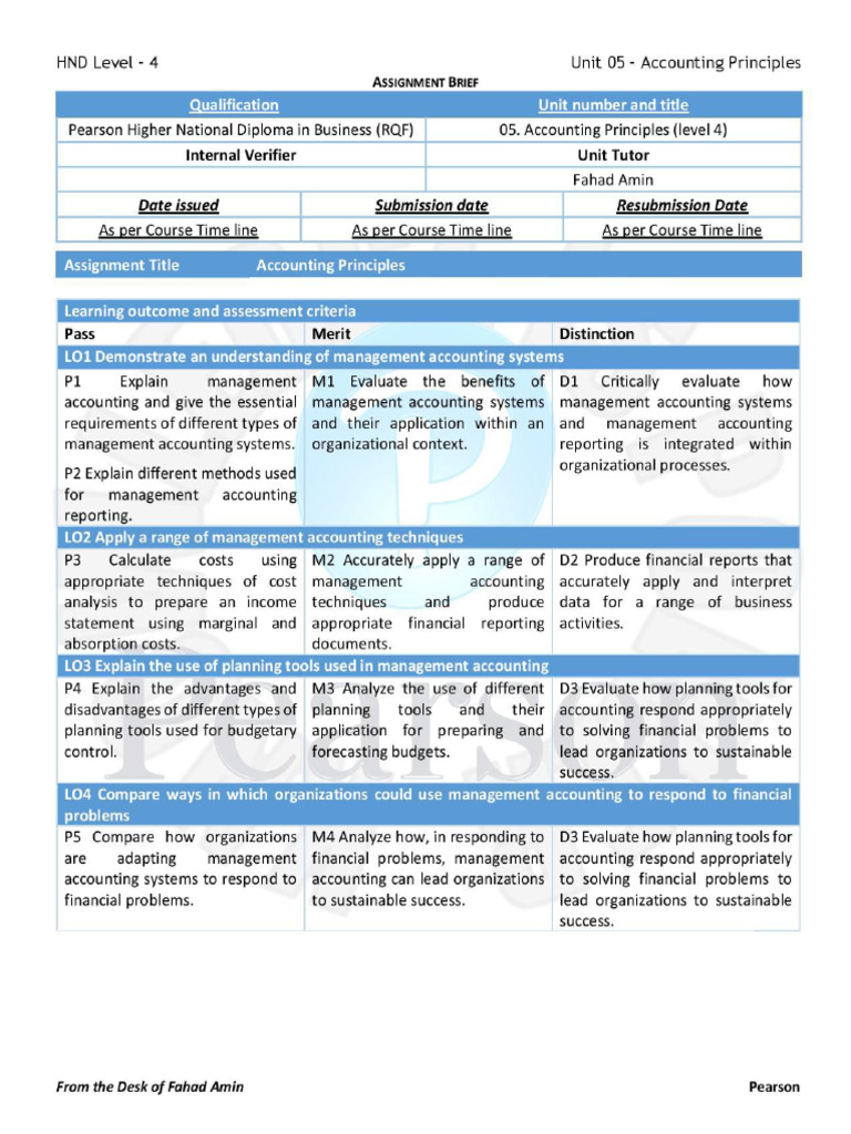 01 - Assignment Brief Unit-05 (Accounting Principles) HND Level-4 | PDF