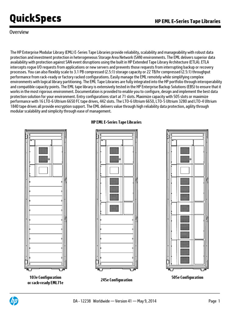 HP EML E-Series Tape Libraries-C04140830 | PDF