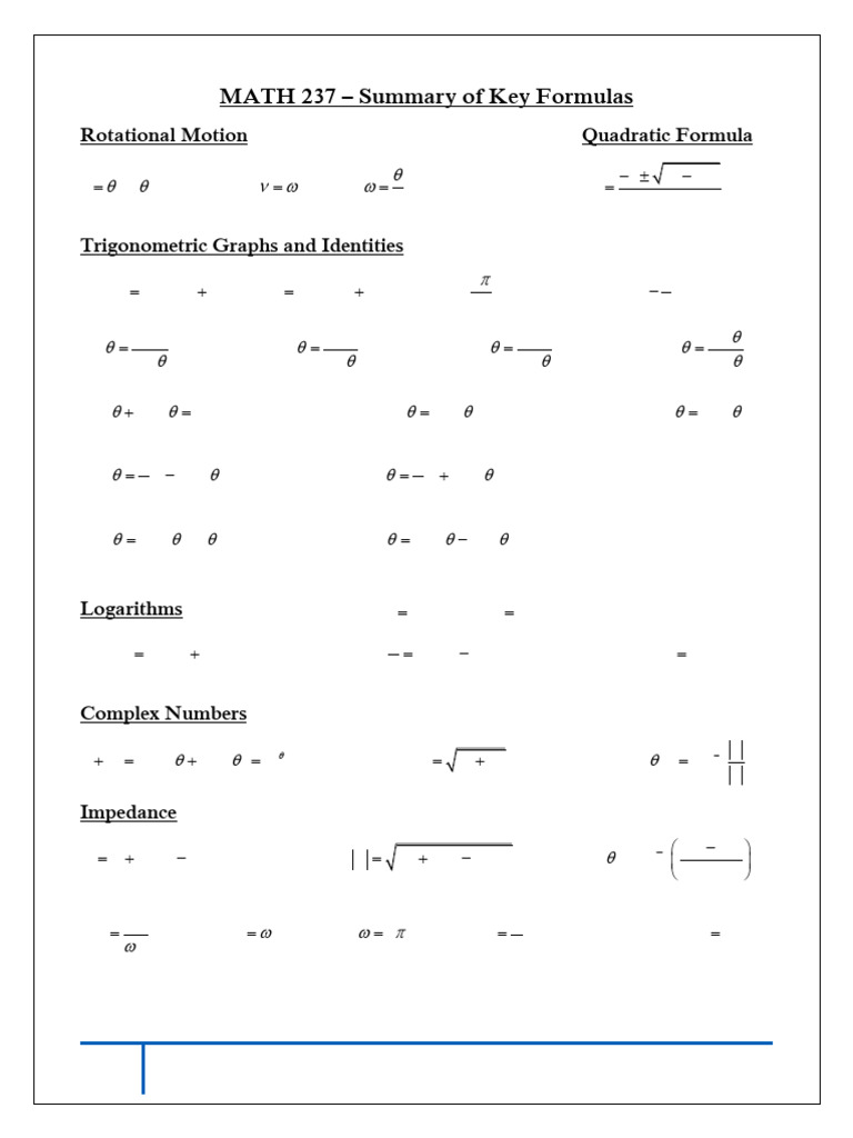 Math 237 Formula Booklet-M14 | PDF