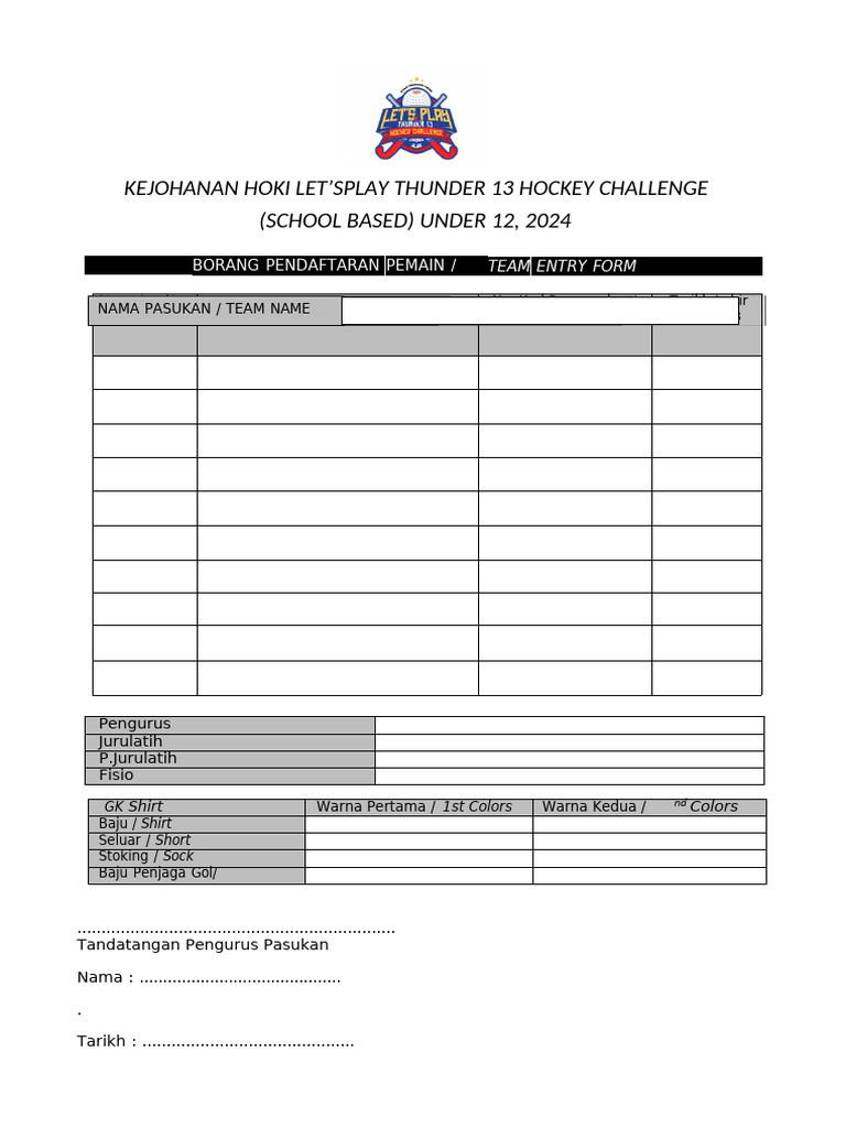 Borang Pendaftaran Pasukan Let'Splay Thunder 13 | PDF