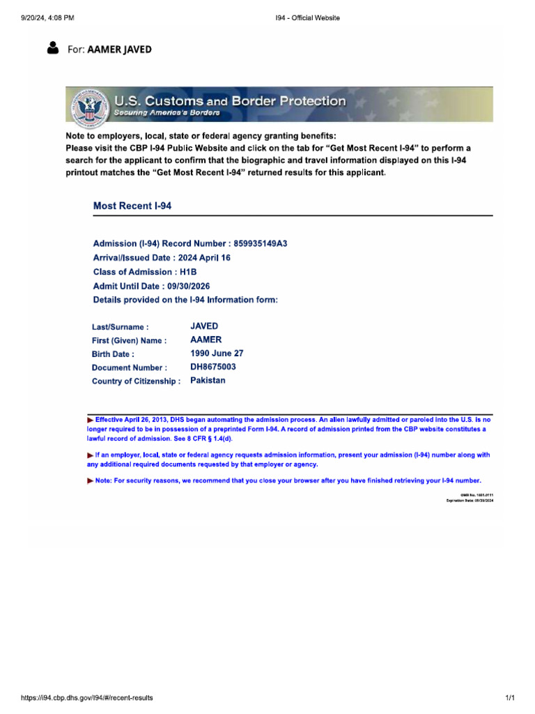 i94 - Aamer Javed | PDF