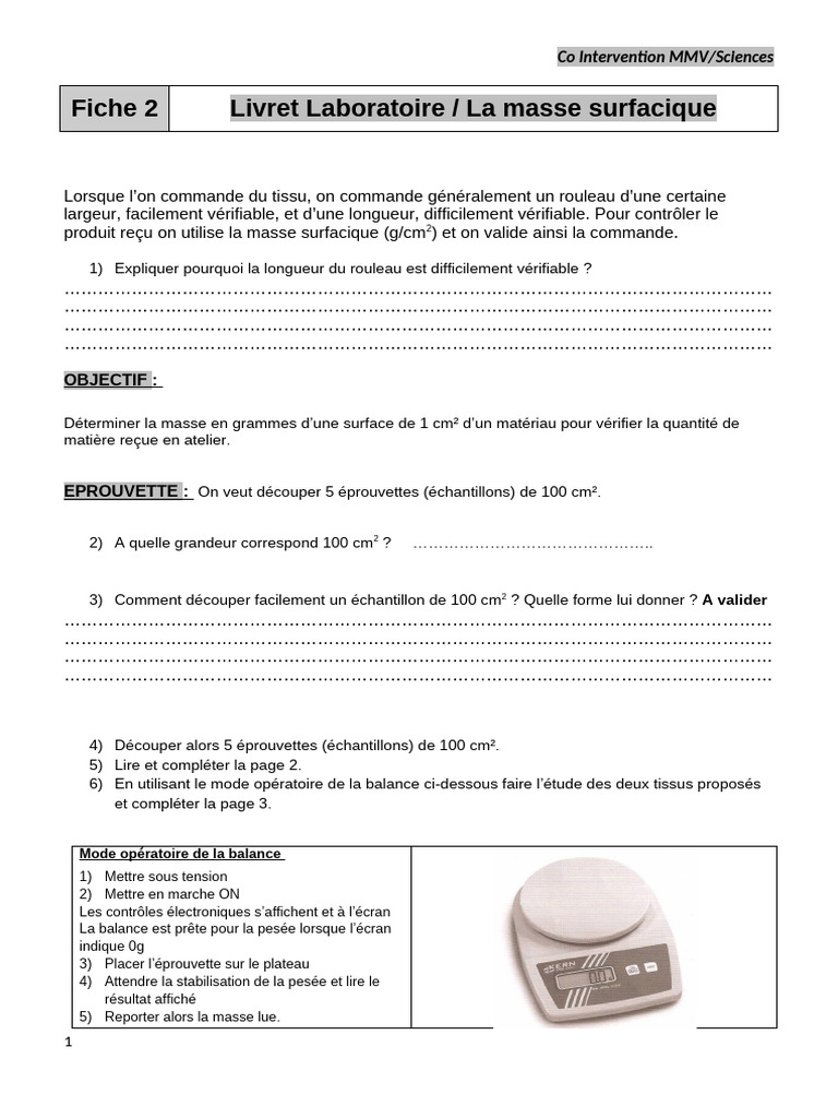 Fiche 2 Masse Surfacique | PDF