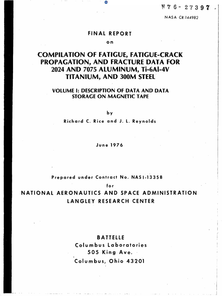 Compilation of Fatigue, Fatigue-Crack Propagation, and Fracture Data For 2024 and 7075 Aluminum ...
