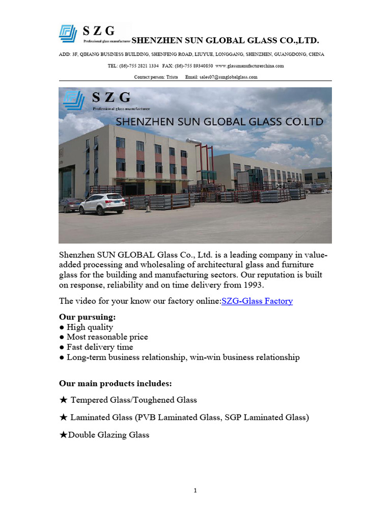 Sun Global Glass Introduction 2020 | PDF
