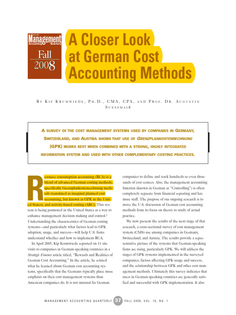 A Closer Look at German Cost Accounting Methods | PDF