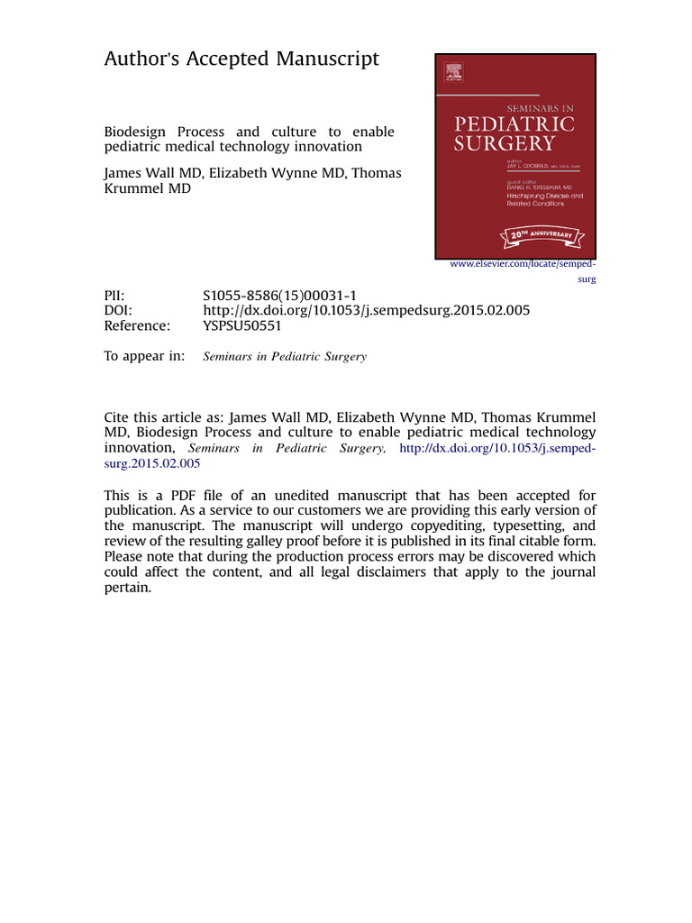 2015 Biodesign Process and Culture To Enable Pediatric Medical ...
