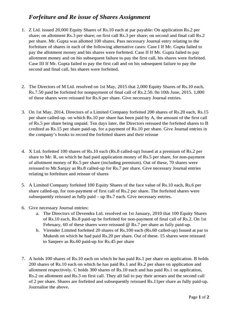 Forfeiture and Re Issue Assignment | PDF