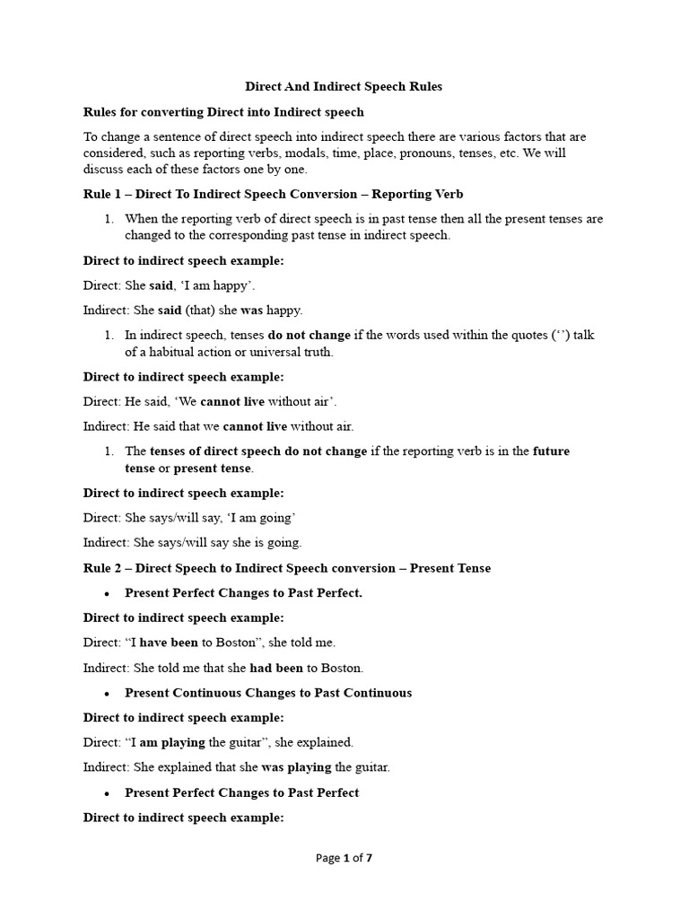 Reported Speech Rules | PDF