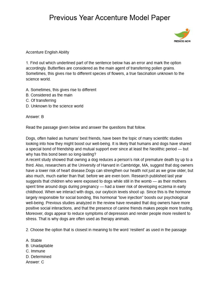 Previous Year Accenture Model Paper | PDF