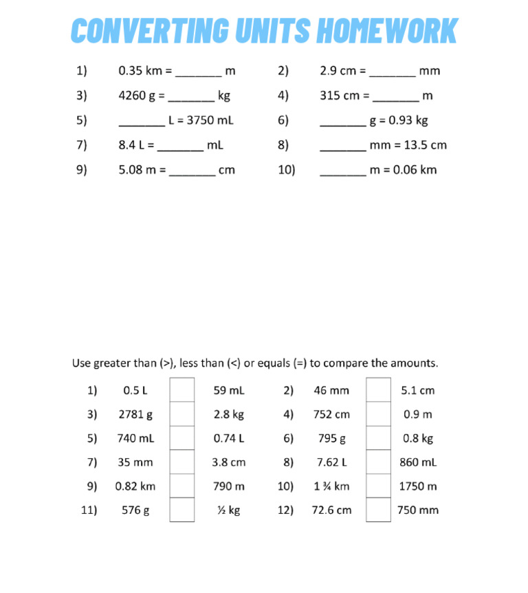 Converting Units Homework | PDF