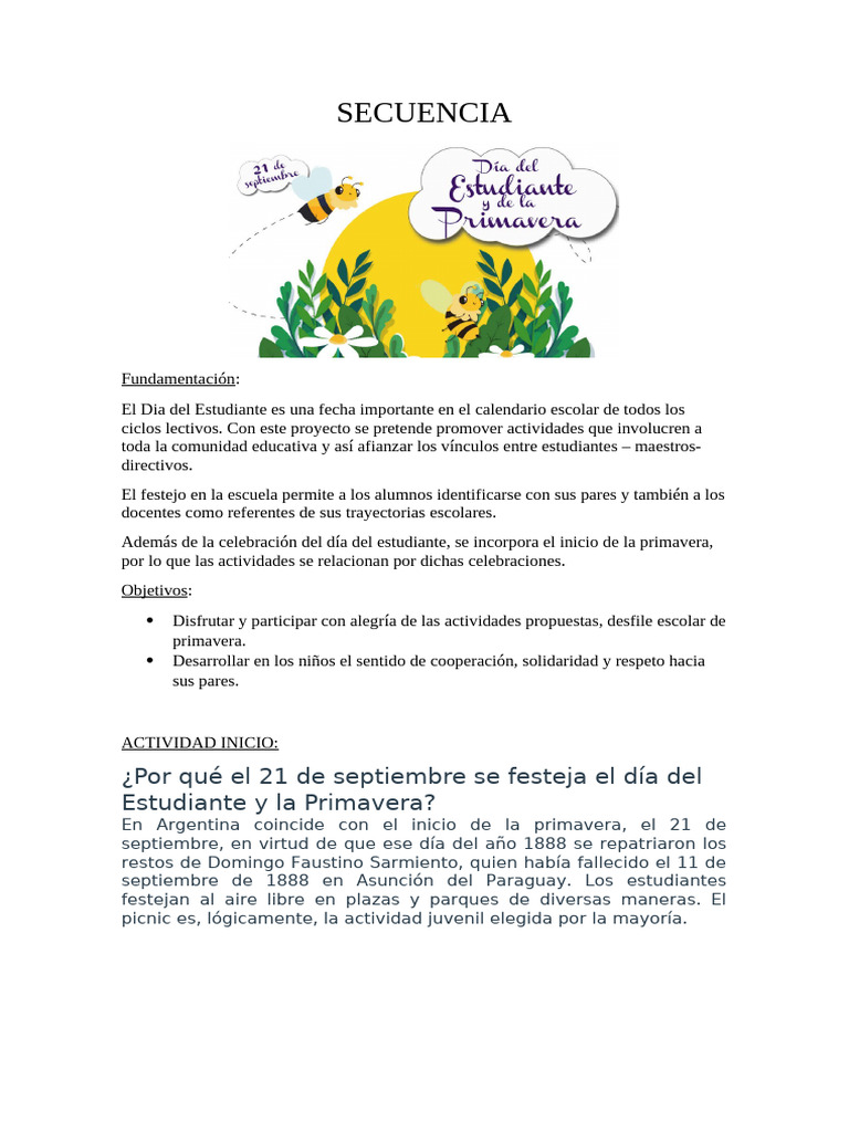 SECUENCIA Primavera - Estudiante | PDF