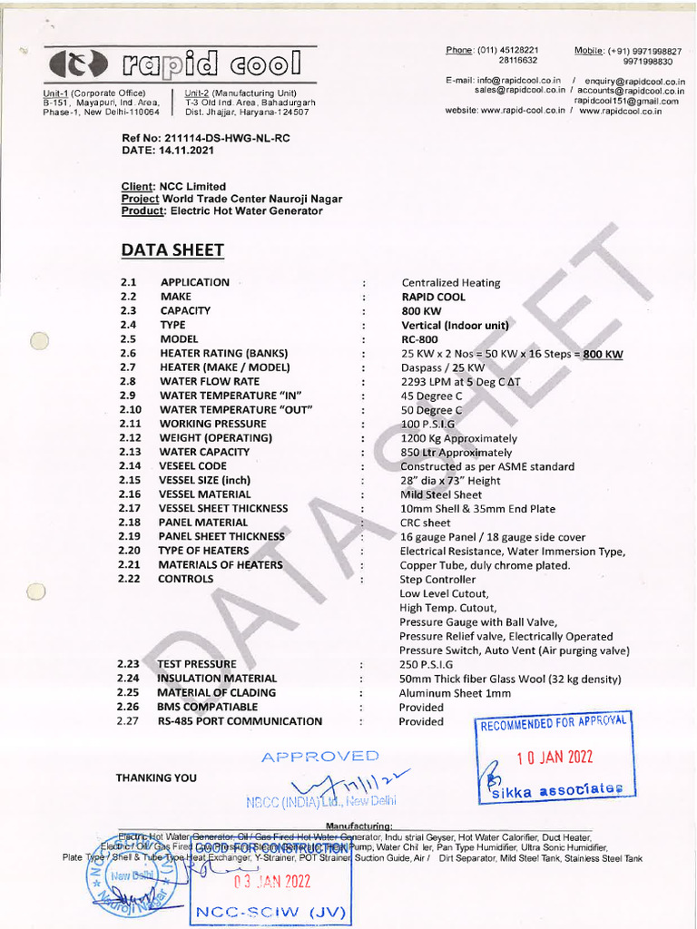 Approved Technical of Hot Water Generator | PDF