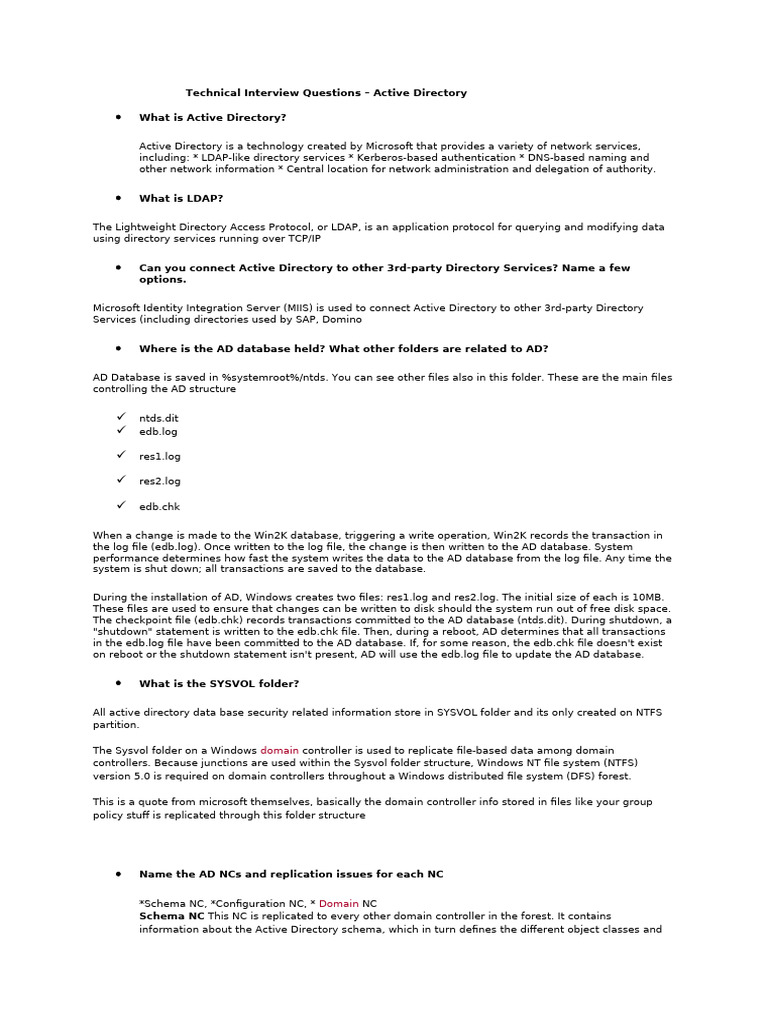 Active Directory Interview Questions & Answer | PDF