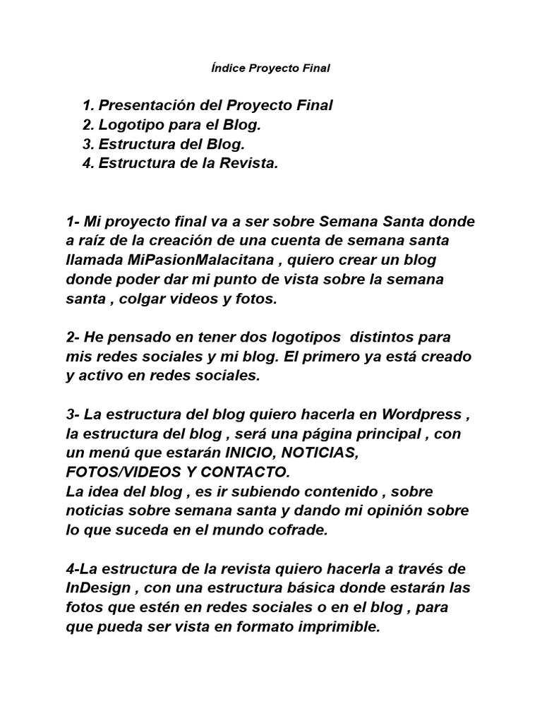 Índice Proyecto Final | PDF
