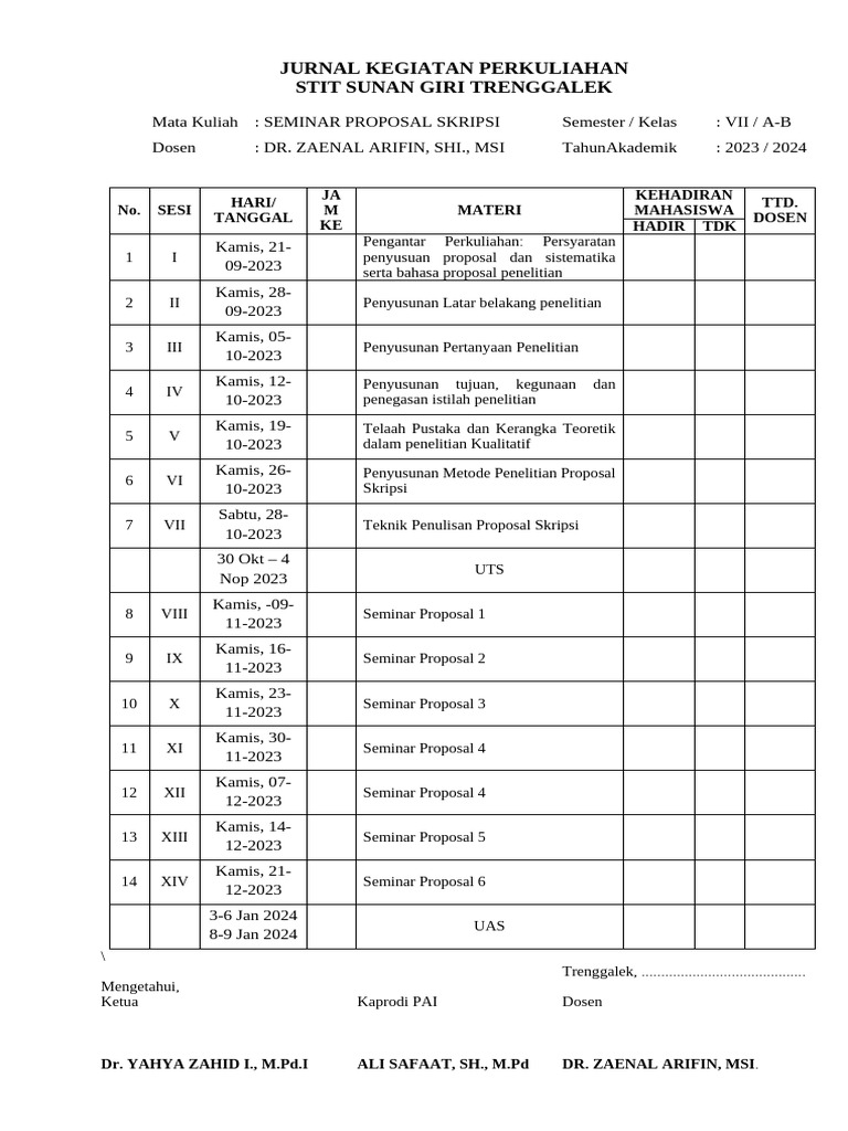 Jurnal Mengajar Sempro | PDF