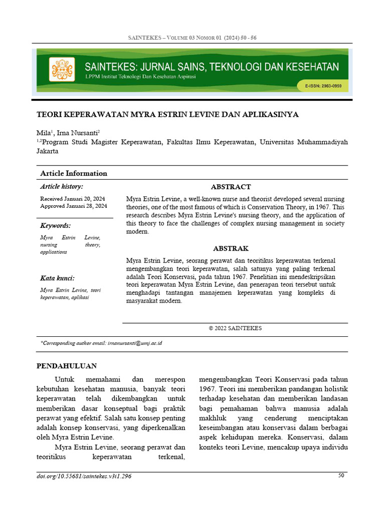 Teori Keperawatan Myra Estrin Levine Dan Aplikasin | PDF