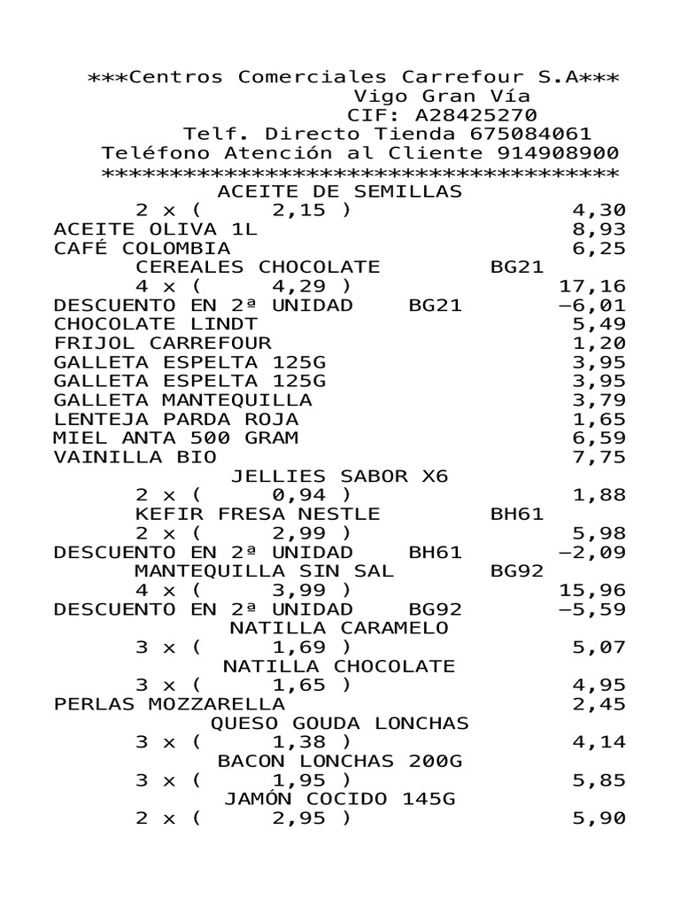 Carrefour Ticket Cereales | PDF