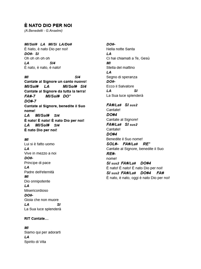 È NATO DIO PER NOI Testo | PDF