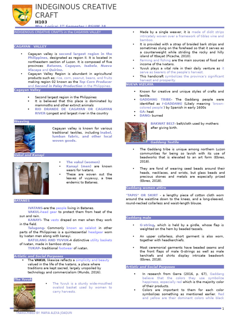 INDIGENOUS CREATIVE CRAFTS in The CAGAYAN VALLEY REVIEWER | PDF
