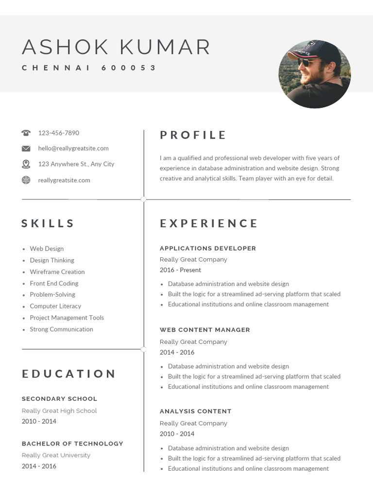 Grey Clean CV Resume Photo | PDF