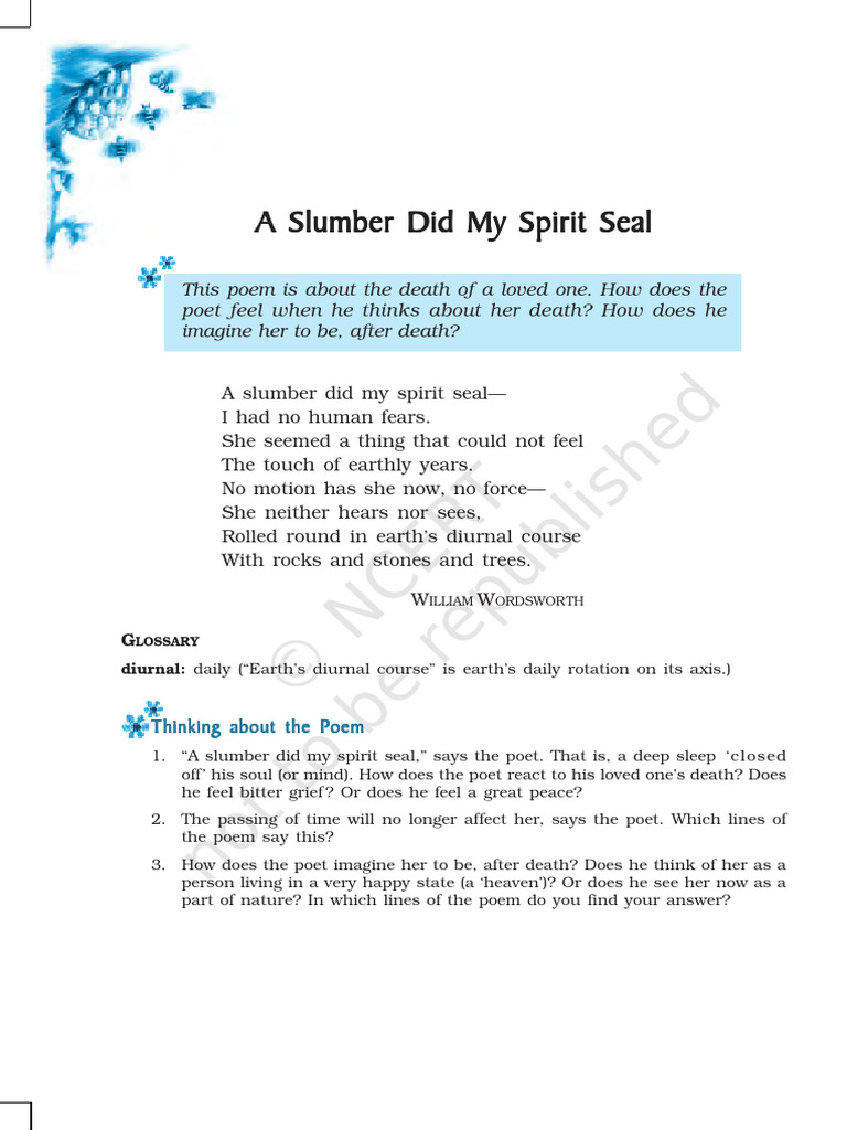 NCERT Book For Class 9 English Poem A Slumber Did My Spirit Seal | PDF