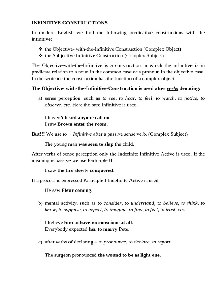 Infinitive Constructions | PDF