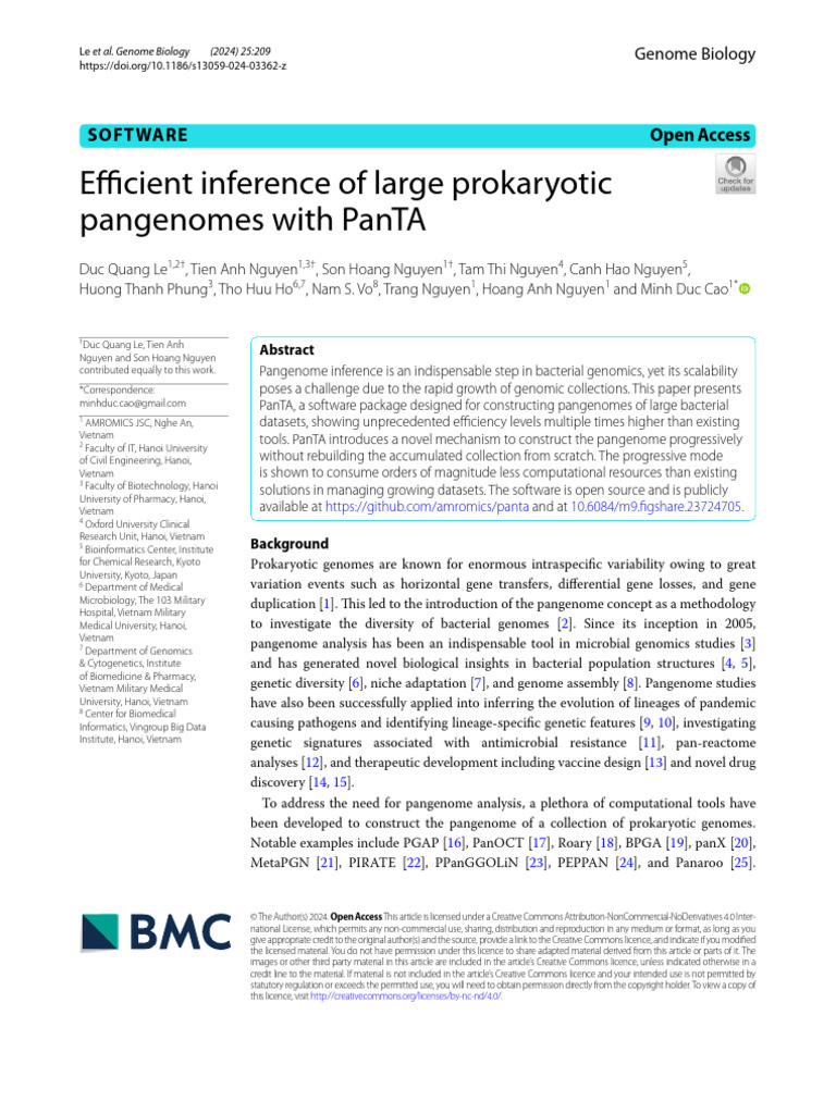 Efficient Inference of Large Prokaryotic Pangenomes With PanTA | PDF
