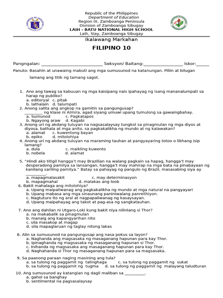 FILIPINO 10 2ND TQ | PDF