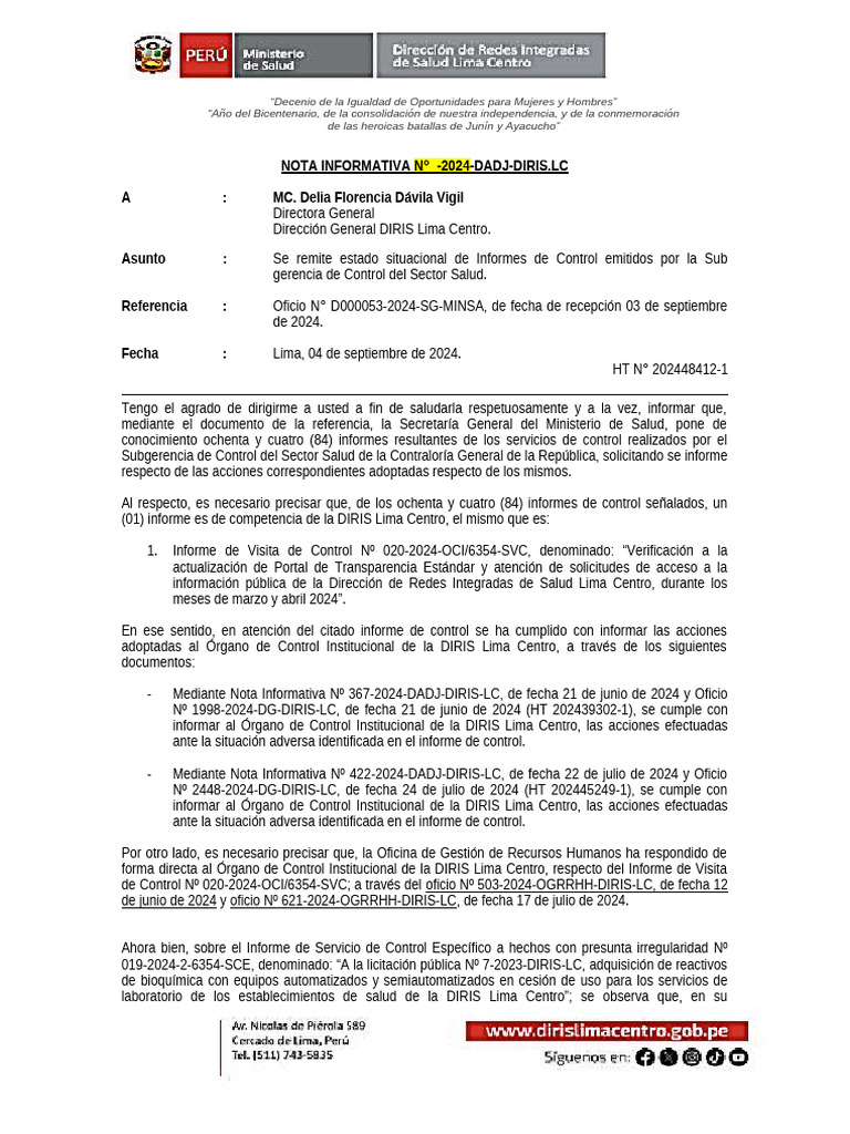 Nota Informativa - HT #202448412-1 (Informes de Control Simultaneo 20 ... Nota Informativa - HT #202448412-1 (Informes de Control Simultaneo 20 ...