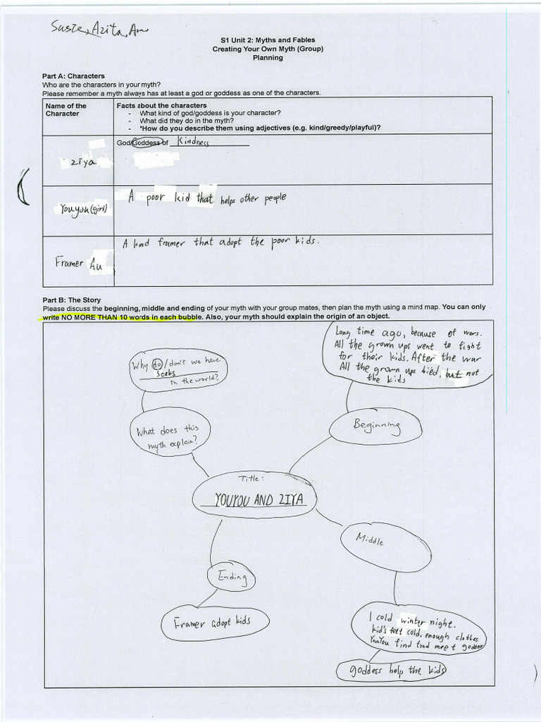 1RT - Creating Your Own Myth (Group) - Planning Paper | PDF