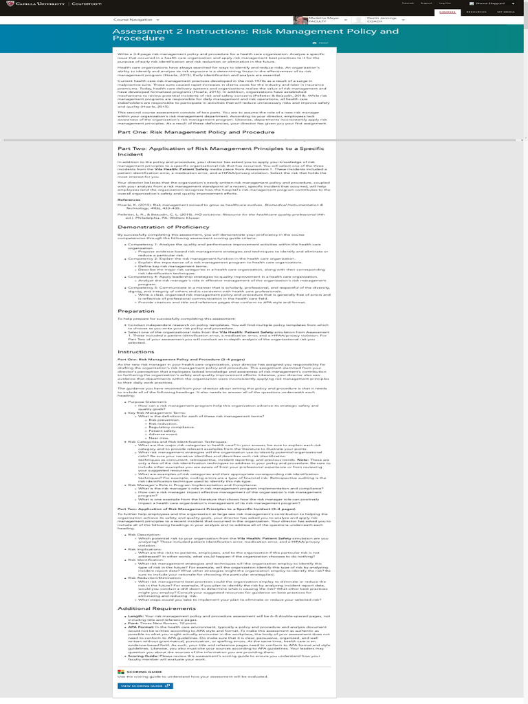 Assessment 2 Instructions_ Risk Management Policy and .. | PDF