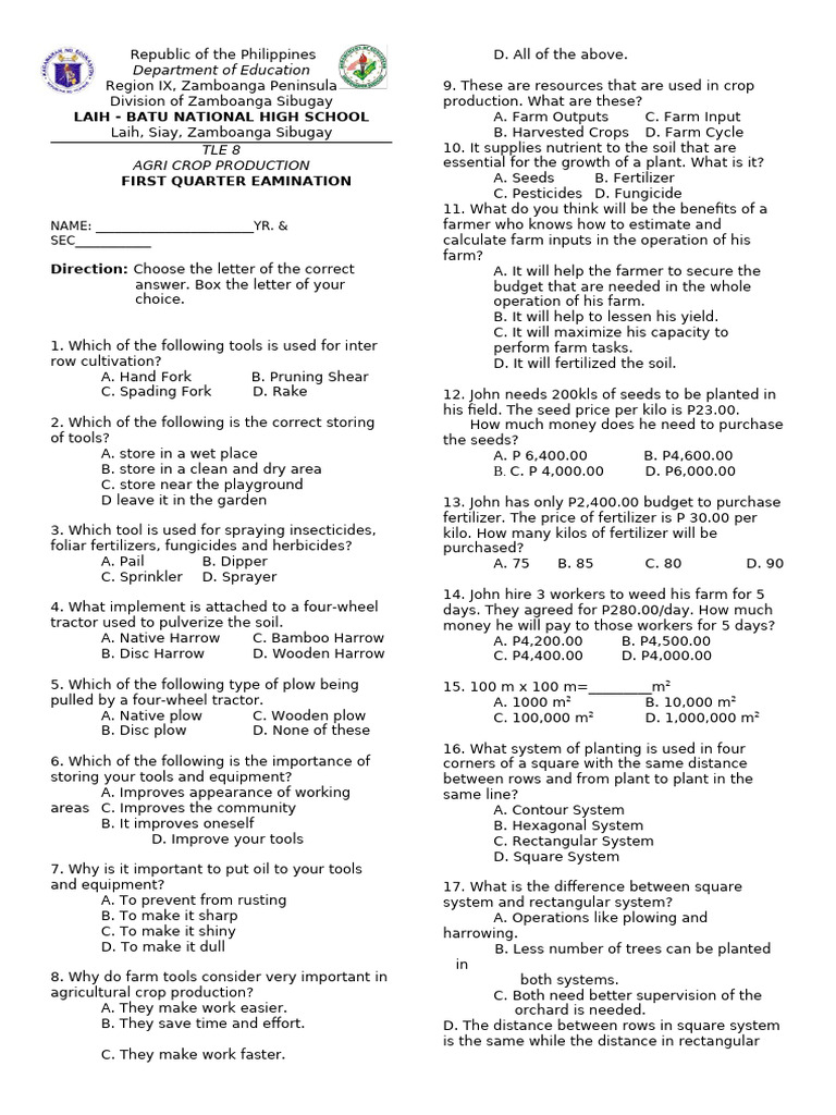 Tle 8 Agri Crop 2ND Quarter TQ | PDF