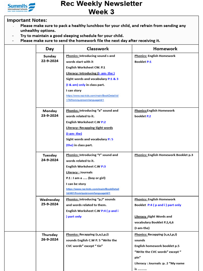 Week 3 Rec Weekly Newsletter 2024 - 2025 | PDF