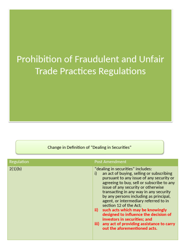 Prohibition of Fraudulent and Unfair Trade Practices Regulations | PDF