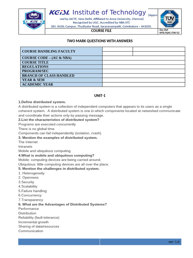 Two Mark Questions With Answers | PDF