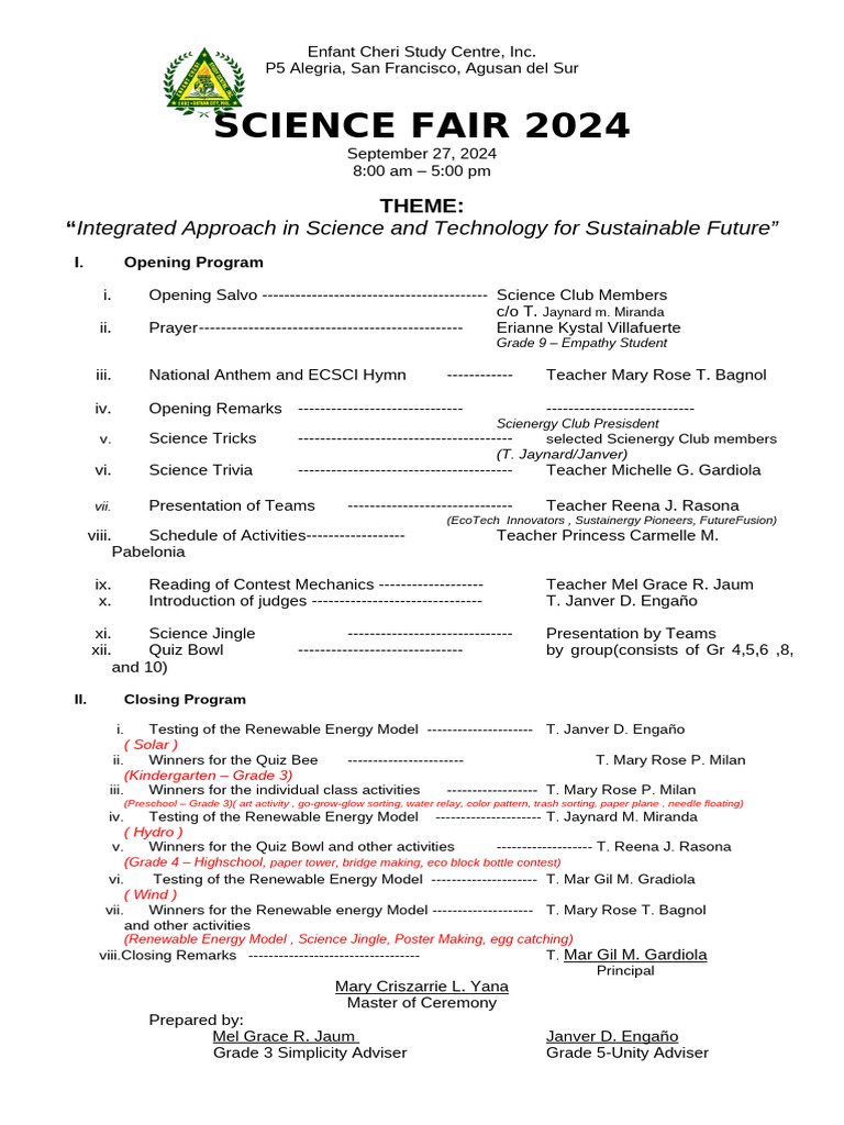Science Fair Program | PDF