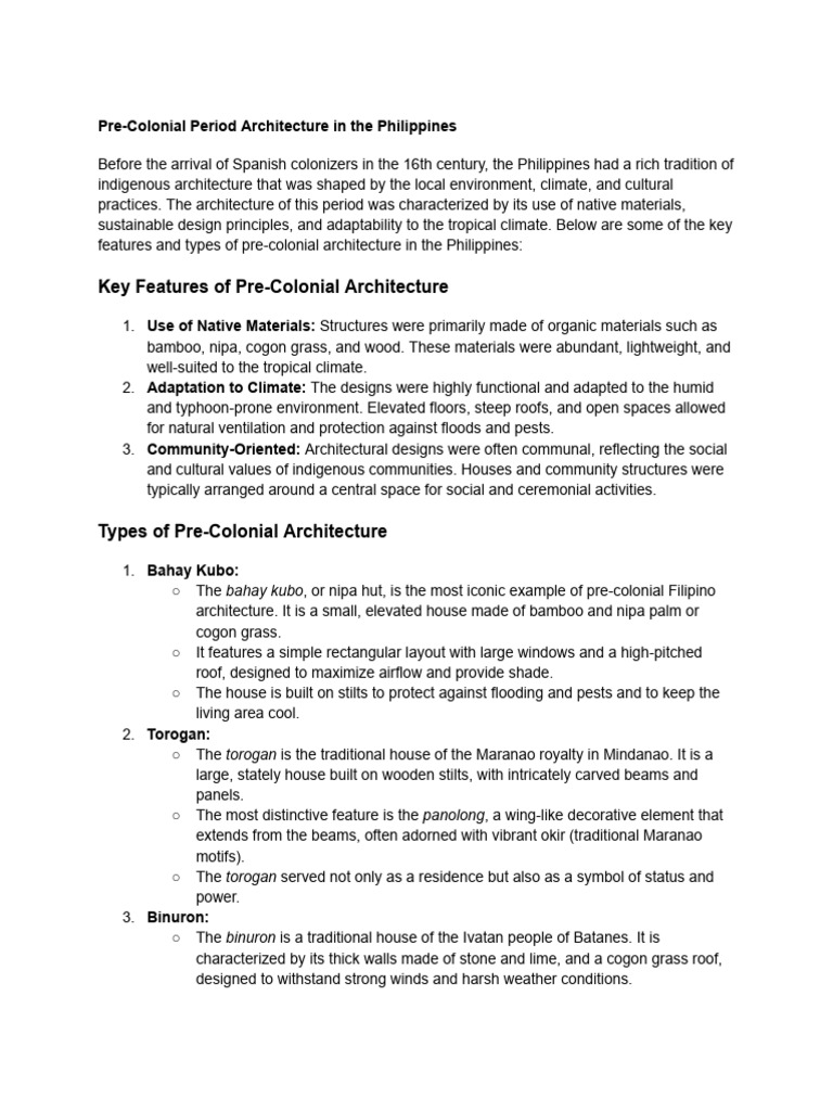 Pre-Colonial Period Architecture in The Philippines | PDF