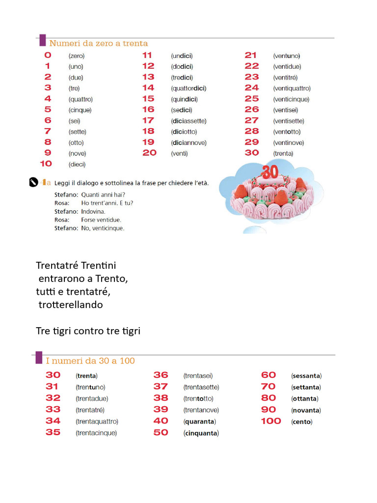 Les nombres - I numeri da 0 a 100 | PDF