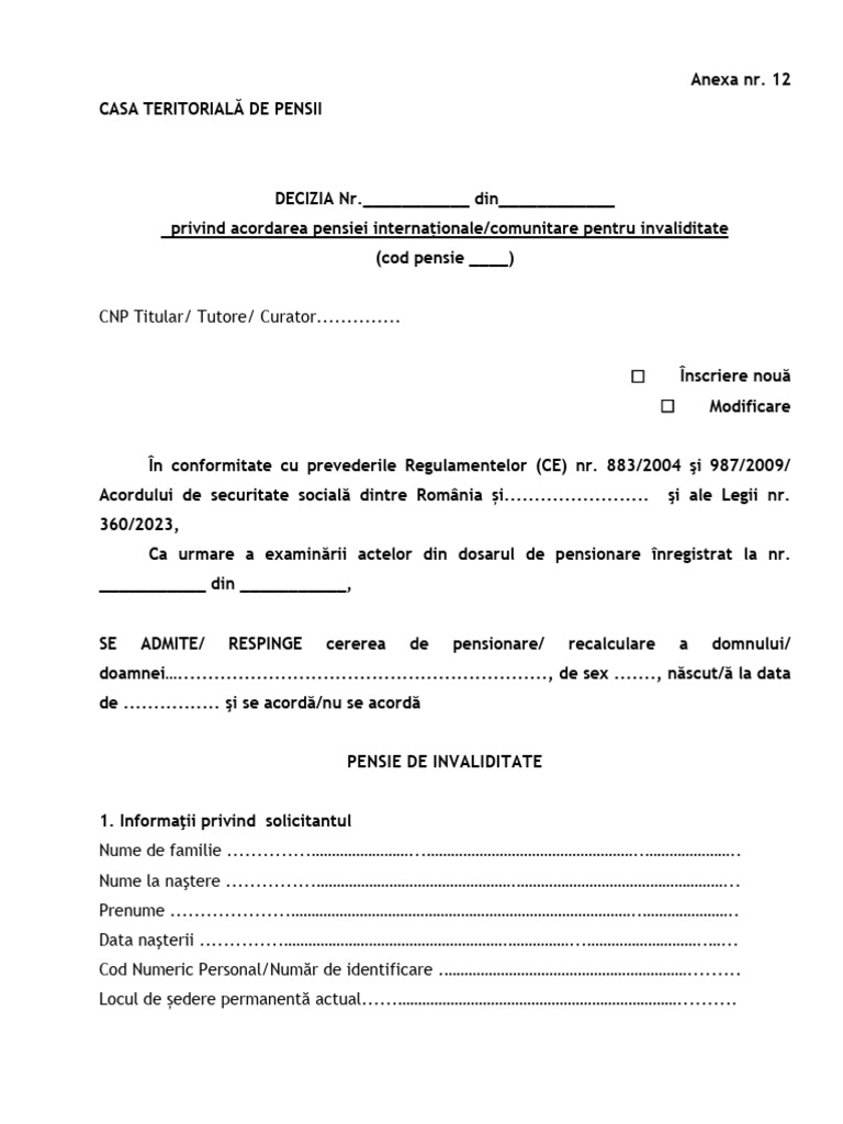 Anexa 12 Decizie Si Anexa Acordare Lg360 Pensie Invaliditate Comunitara ...