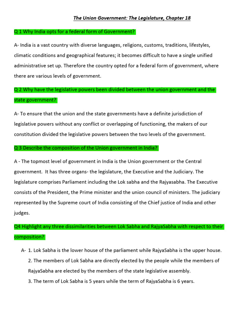 The Union Legislature | PDF
