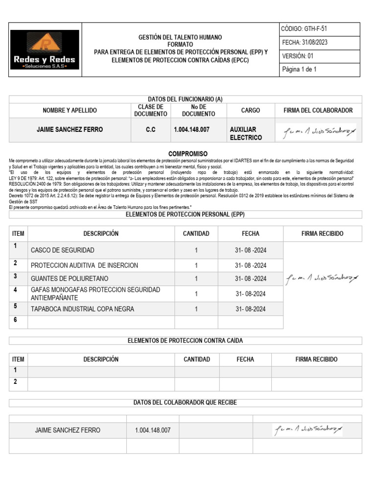 Entrega de Epp Jaime | PDF