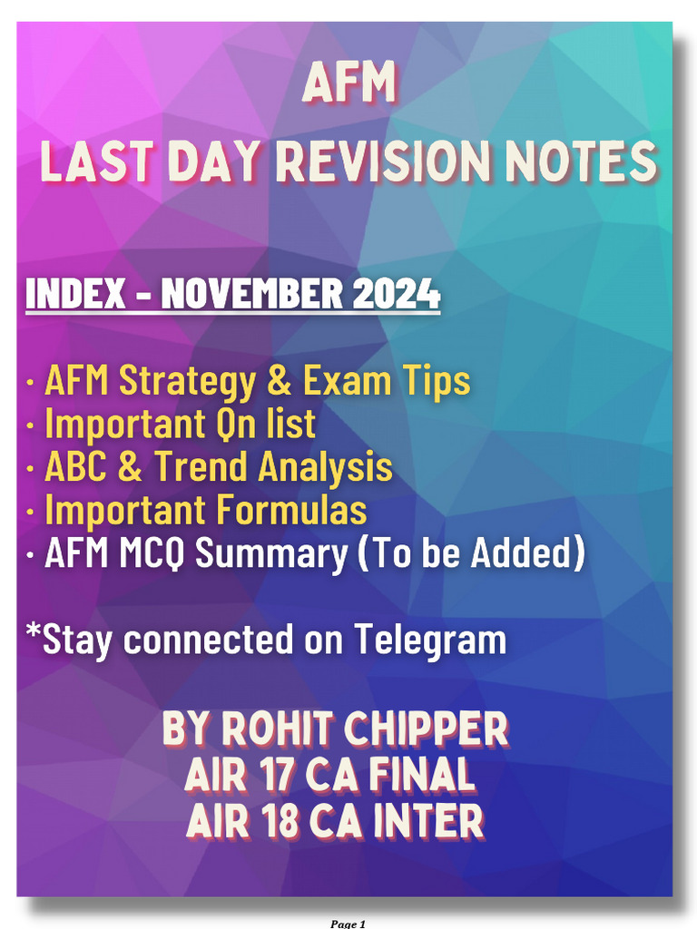 AFM Last Day Revision Notes - Nov 2024 | PDF | Net Present Value ...