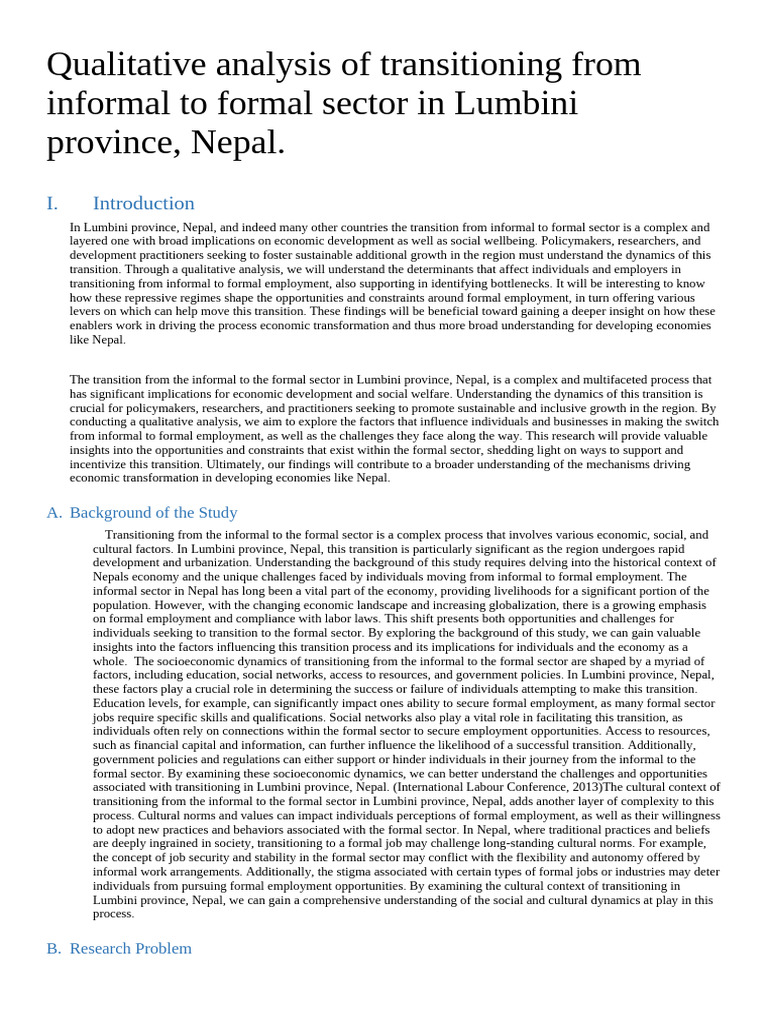 Qualitative Analysis of Transitioning From Informal To Formal Sector in Lumbini Province Nepal | PDF