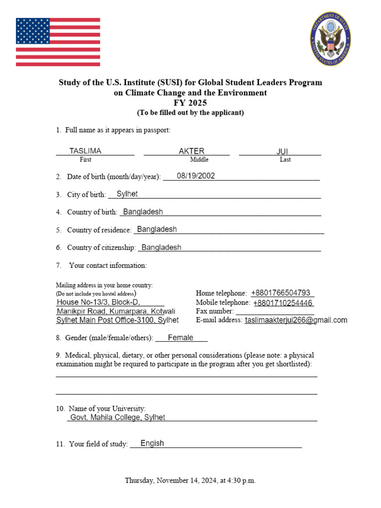 SUSI Student Application Form 2025 | PDF