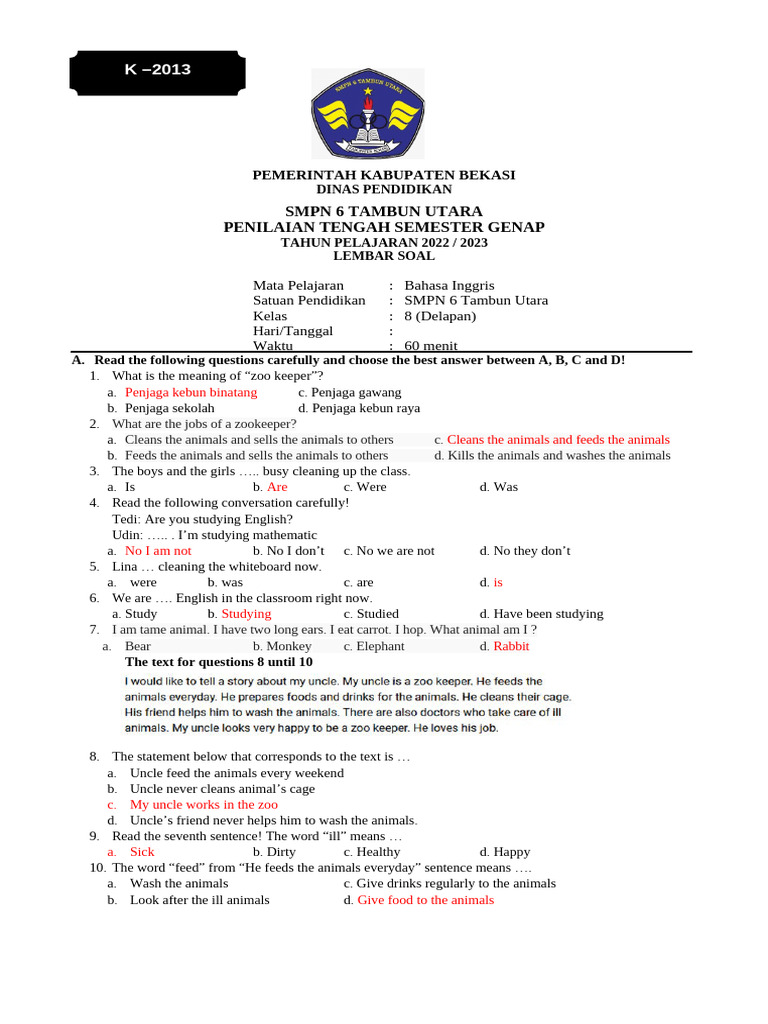 Soal PTS Genap Kelas 8 2022-2023 | PDF