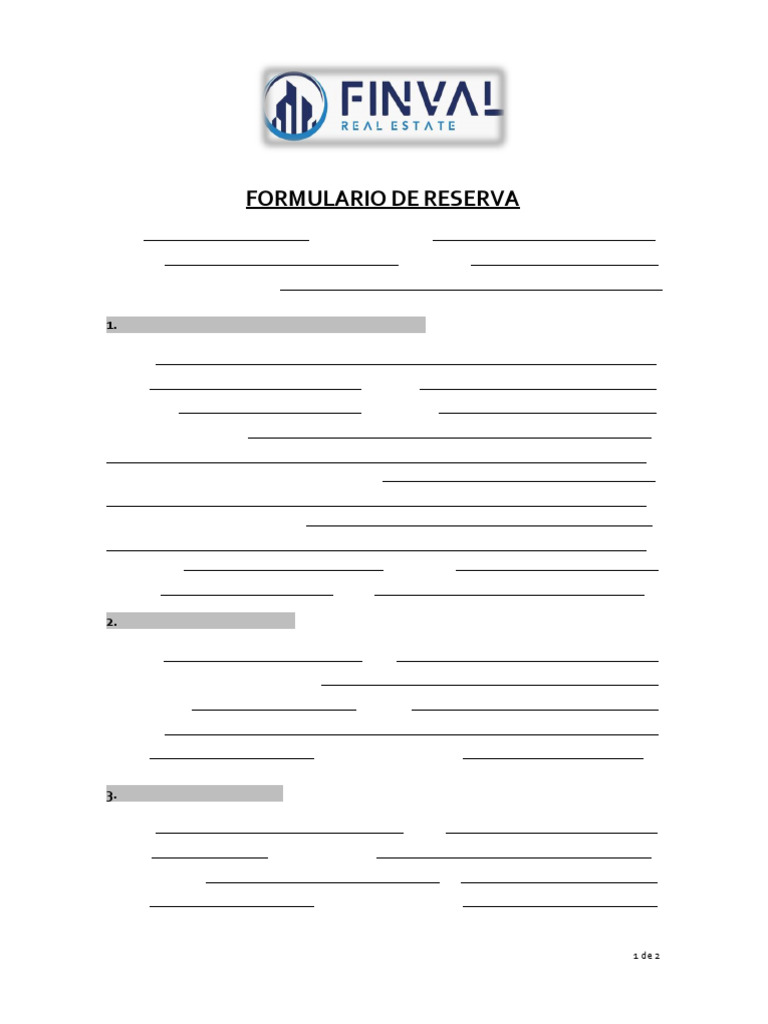 Formulario Reserva Finval | PDF