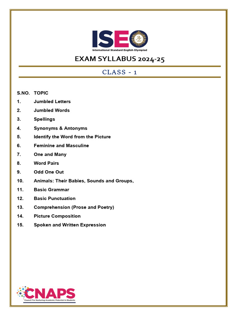 Iseo Syllabus 2024-25 | PDF