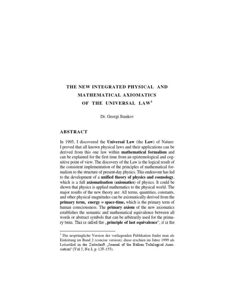 The New Axiomatics of The Universal Law (Georgi Stankov) | PDF | Axiom ...