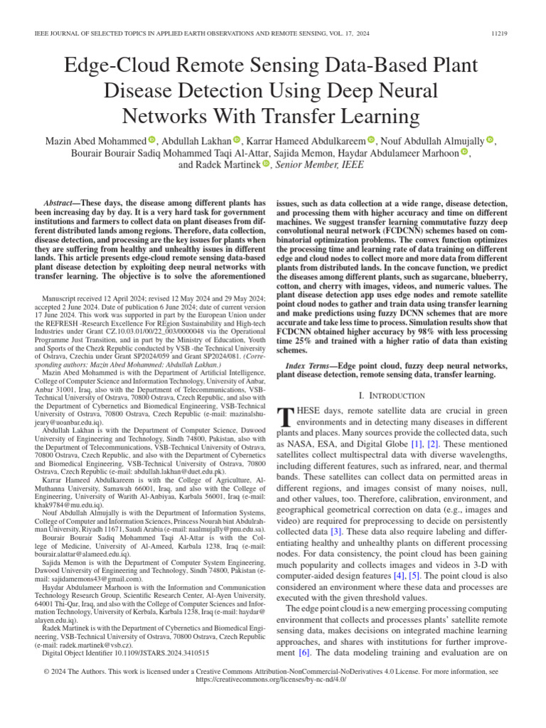 Edge-Cloud Remote Sensing Data-Based Plant Disease Detection Using Deep ...