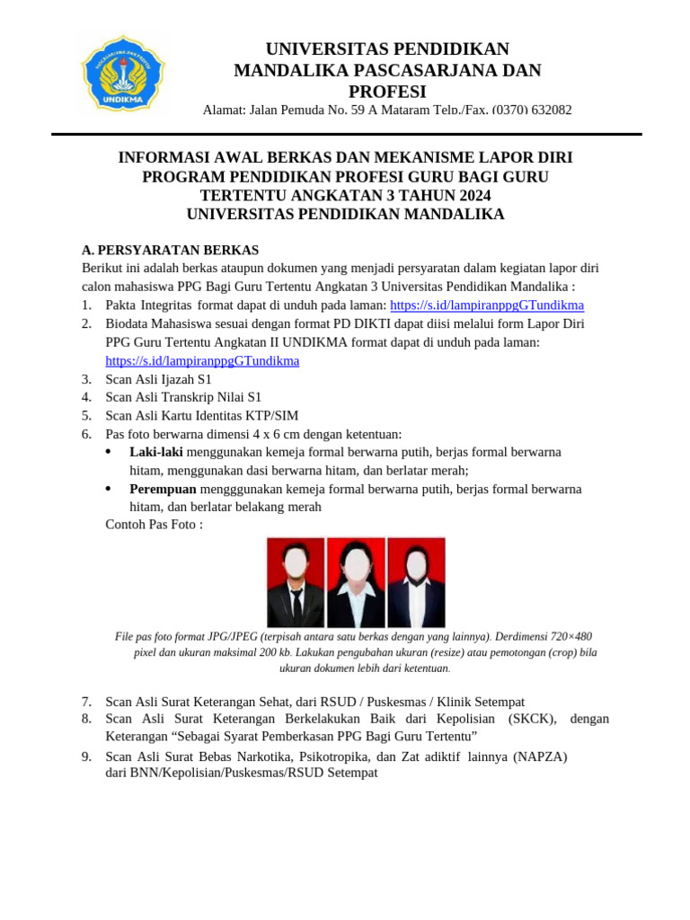 Lapor Diri - PPG Guru Tertentu | PDF